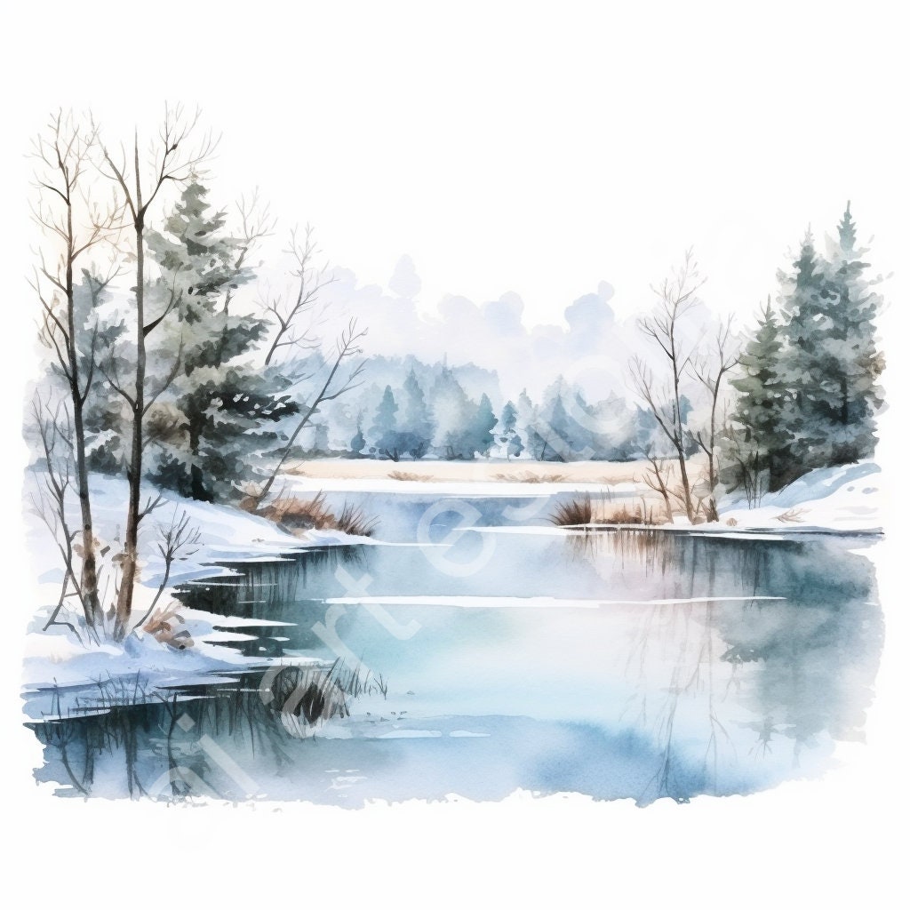 Watercolor Frozen Pond 10 High-quality Jpgs Clipart , Digital Planners ...