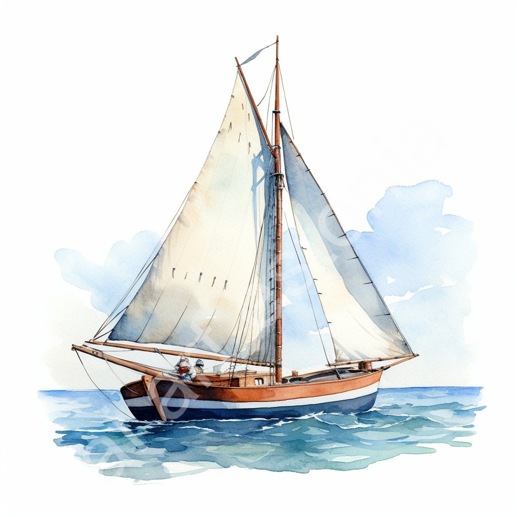 Watercolor Sailboat 10 High-quality Jpgs, Digital Planners, Paper ...