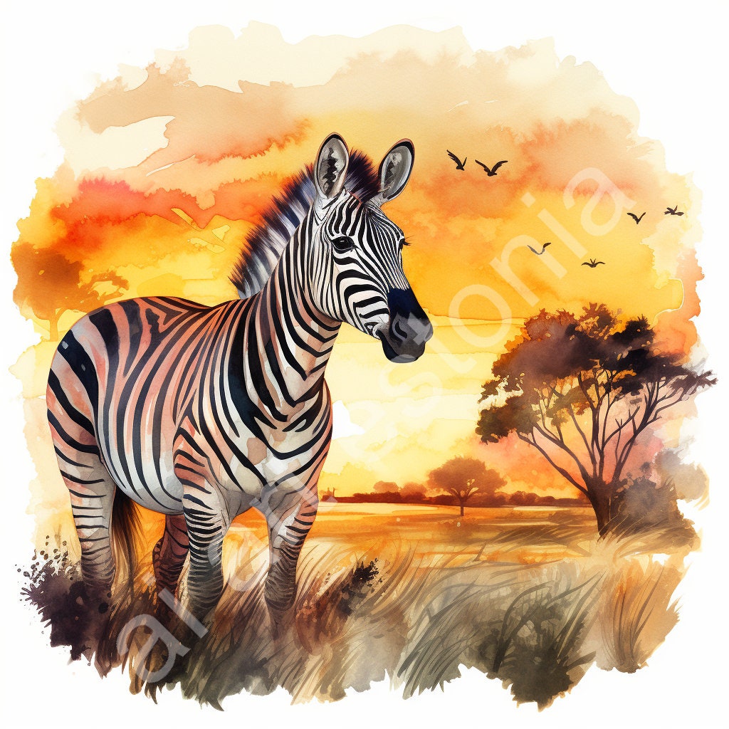 Watercolor Zebra 10 Jpgs Clipart, High Quality, Digital Planner, Paper ...