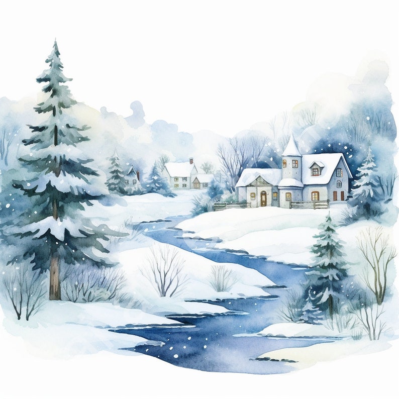 Watercolor Winter Wonderland 10 High-quality Jpgs Clipart , Digital ...