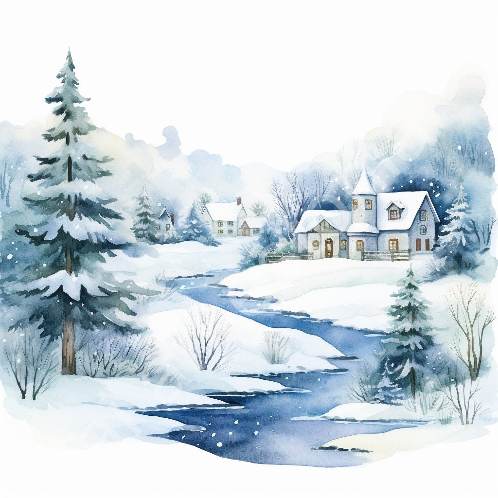 Watercolor Winter Wonderland 10 High-quality Jpgs Clipart , Digital ...
