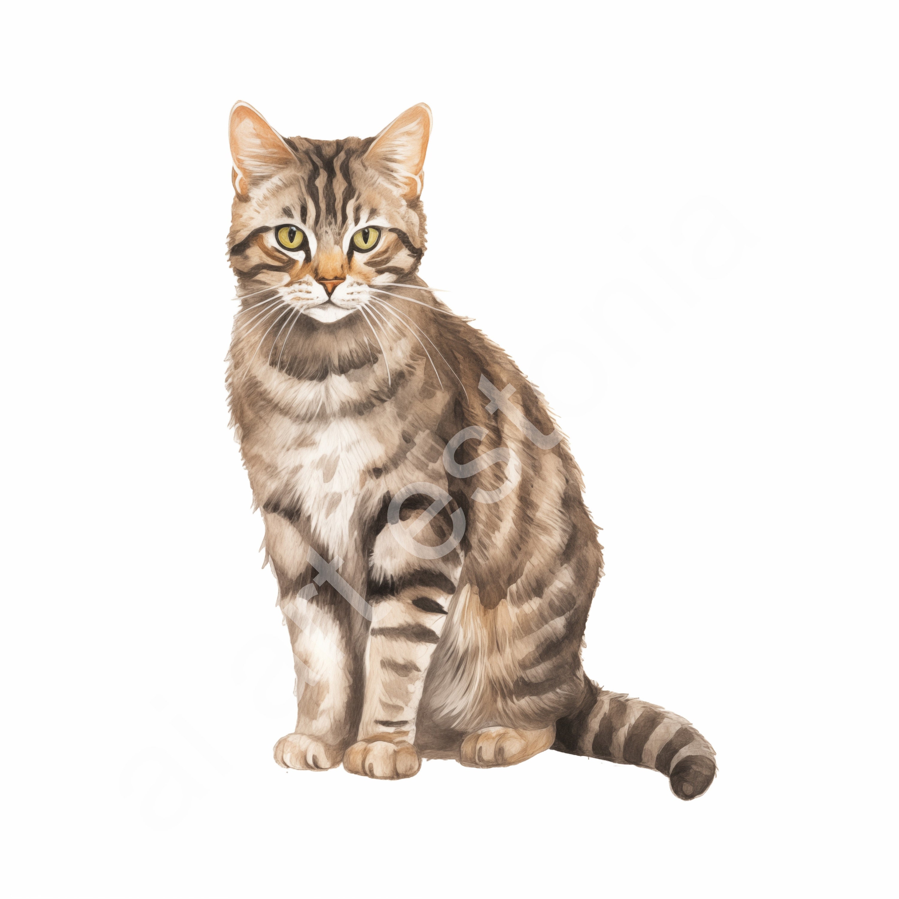 Watercolor Tabby Cat 10 High-quality Jpgs Clipart 300dpi , Digital ...