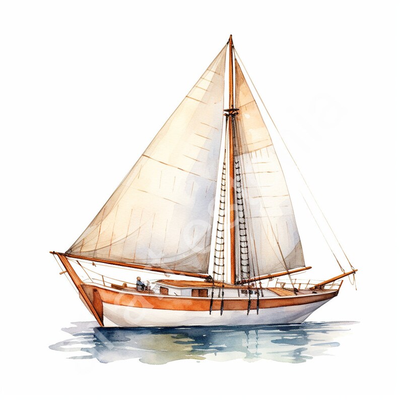 Watercolor Sailboat 10 High-quality Jpgs, Digital Planners, Paper ...