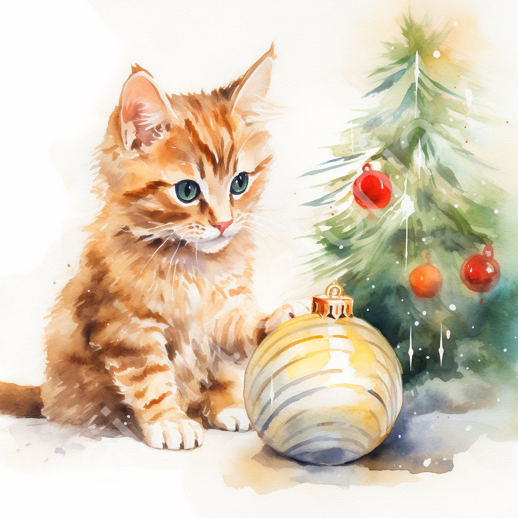 Ornement de sapin de Noël chat aquarelle 12 images clipart JPG - Etsy ...
