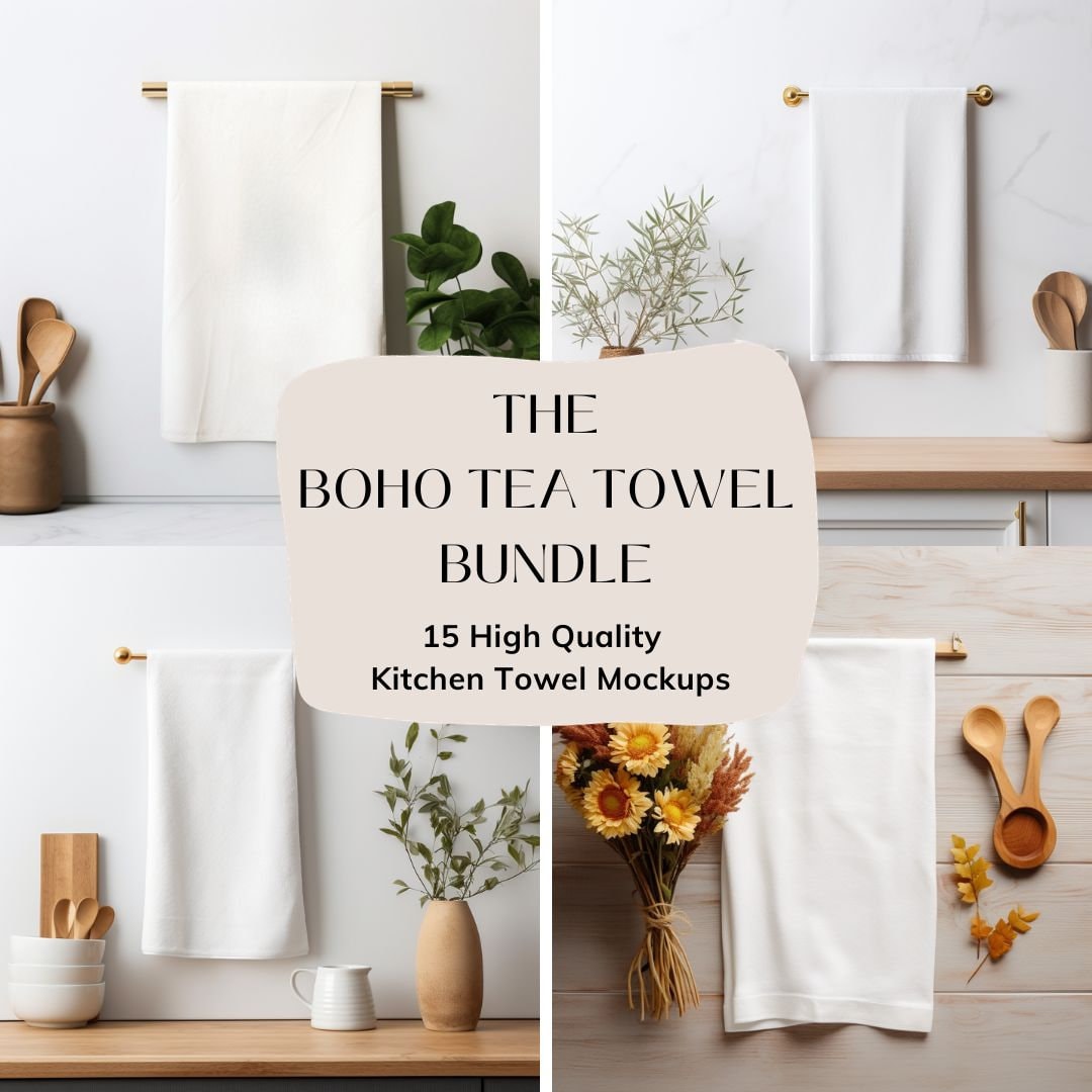 JPG White Tea Towel Mockup Bundle Boho Inspired Kitchen Hand Towel Mock ...