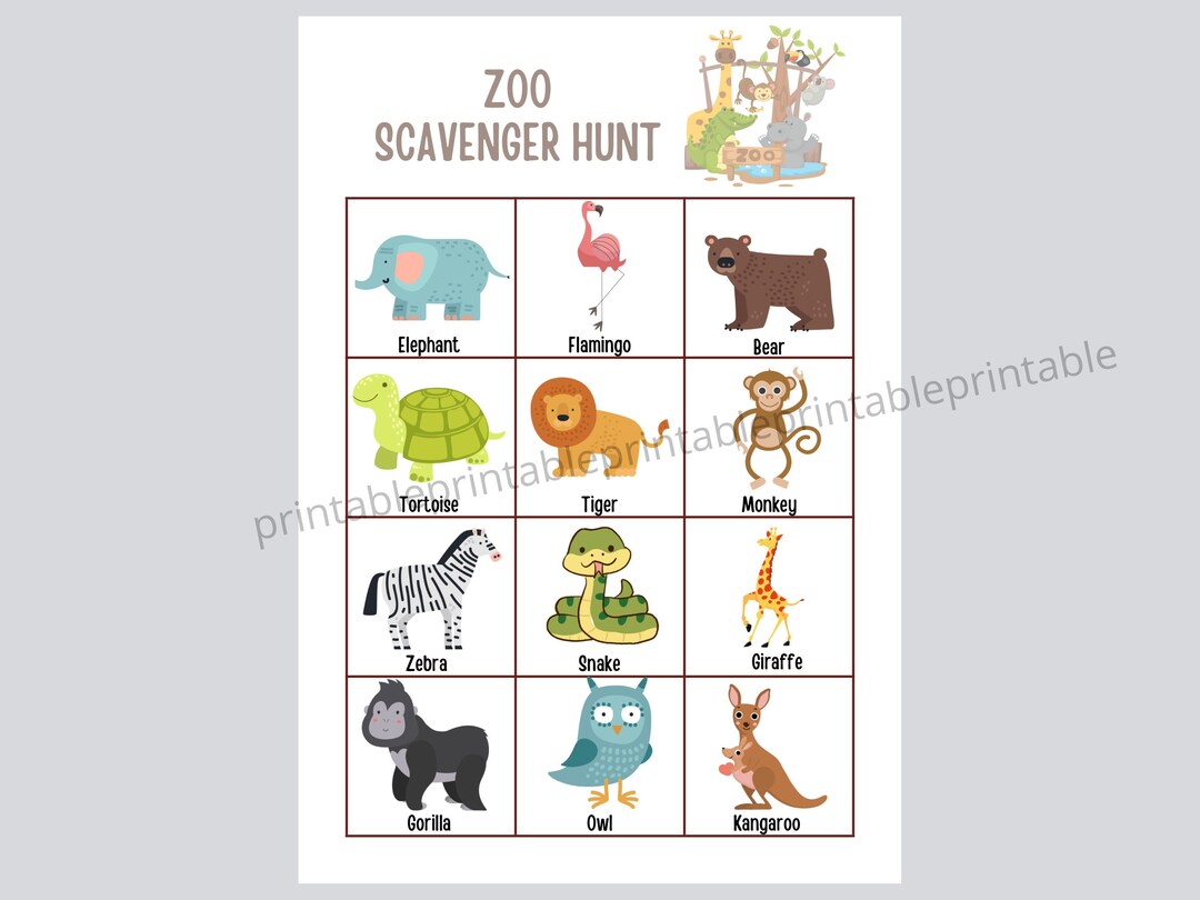 Kids Printable, Zoo Scavenger Hunt, Learning Activities, Digital ...