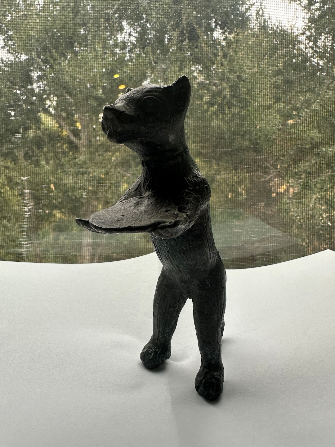 Antique Bronze Cat Butler / Business Card Holder Kitty / Bear - Etsy