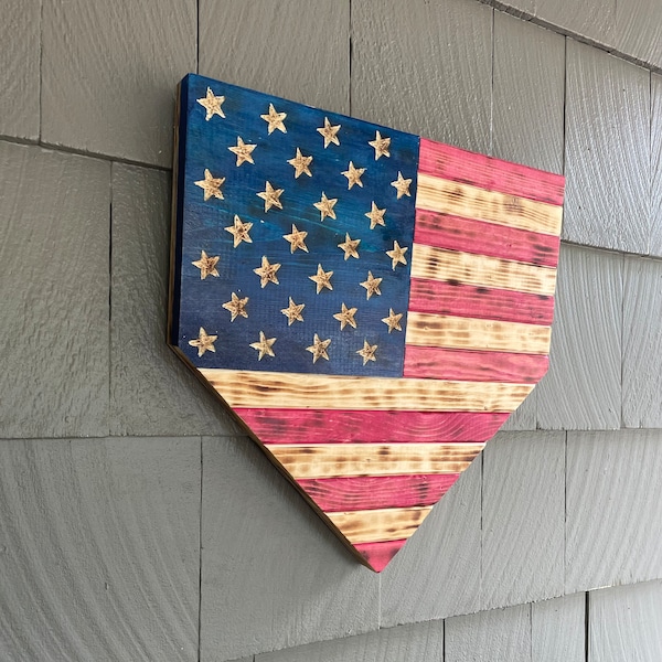 American Flag Home Plate With Baseball Stitching - Etsy
