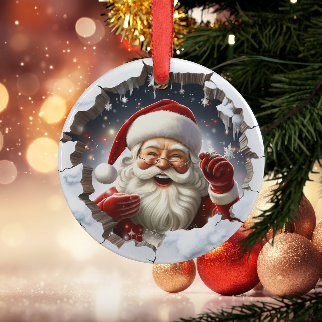 3D Breakout Christmas Ornament Santa Acrylic With Ribbon Gift for ...