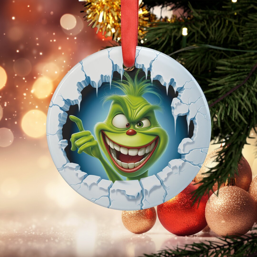 Grinch 3D Effect Breakout Grinch Christmas Ornament Acrylic With Ribbon ...