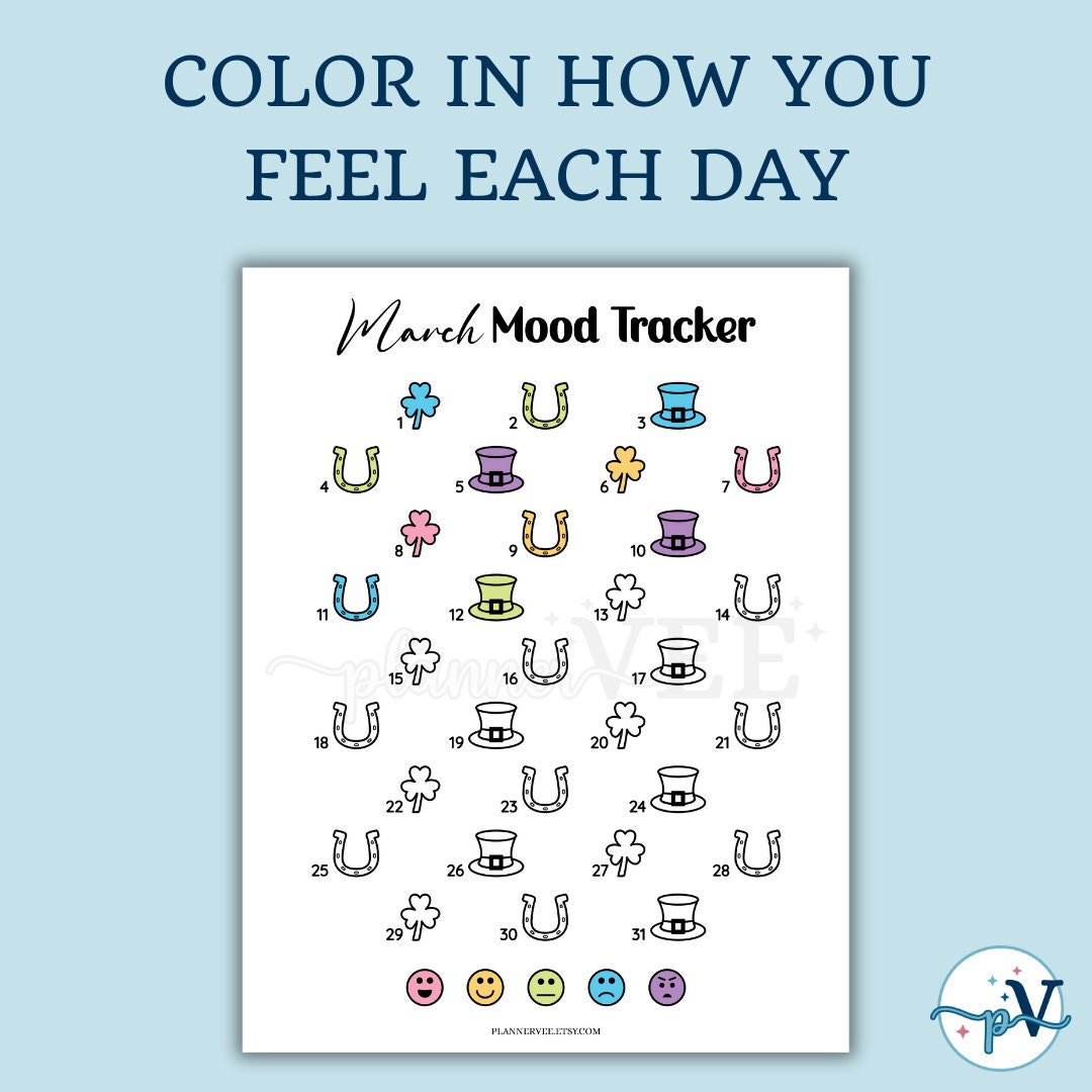 March Monthly Mood Tracker Mental Health Log Emotion Tracker Planner ...