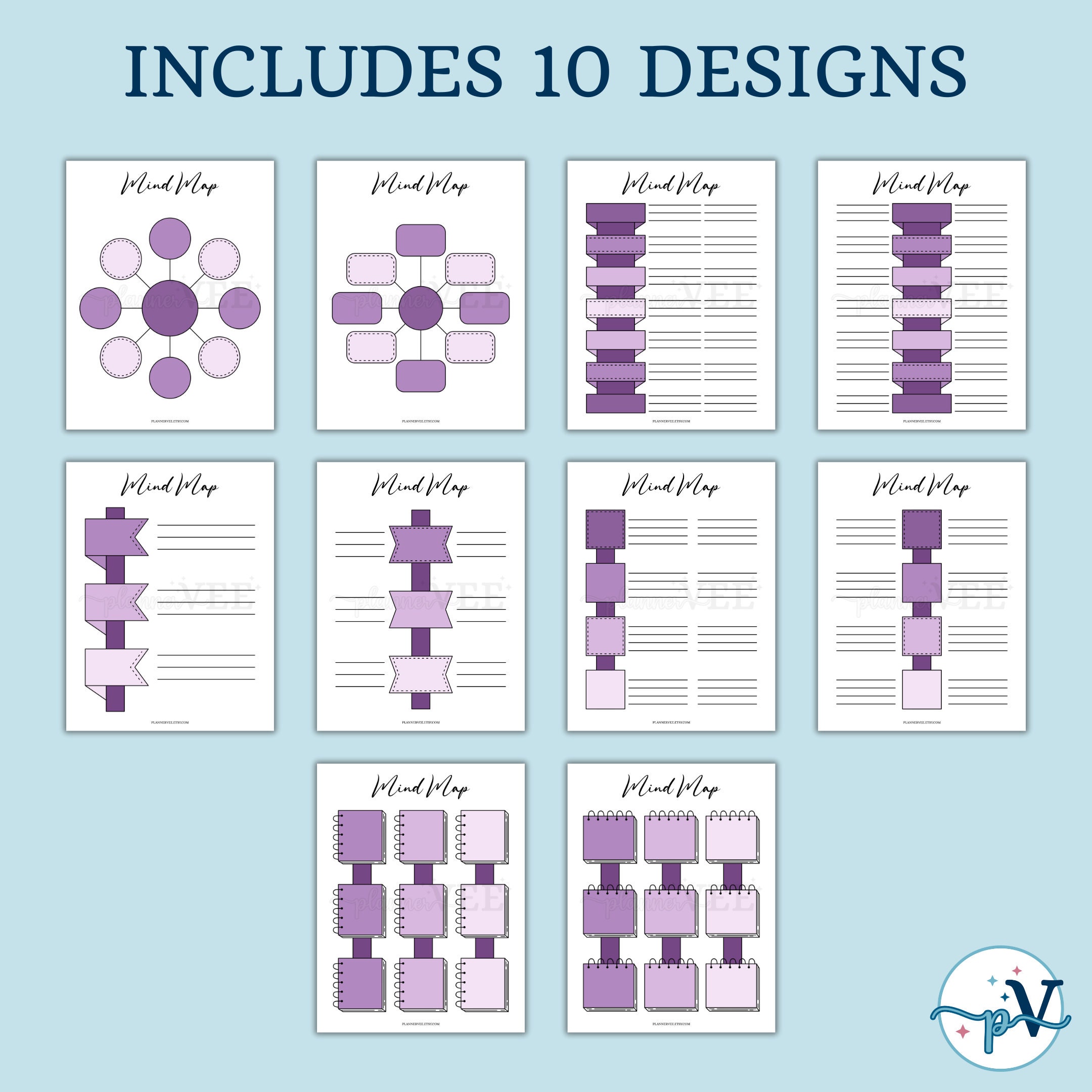 Purple Mind Maps Chart Brainstorming Map Diagram Visual Mind Map ...