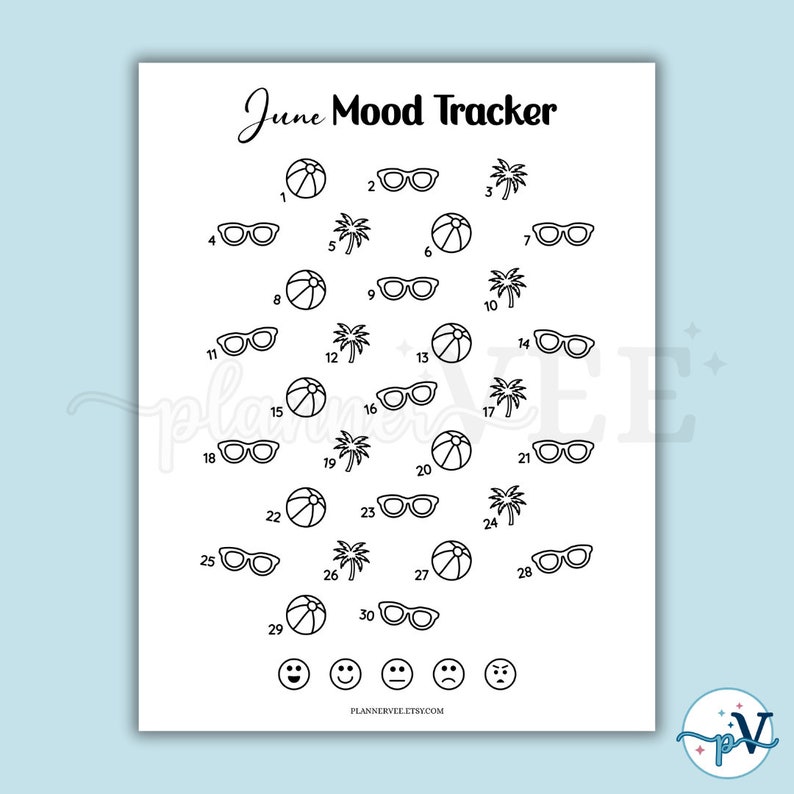 June Monthly Mood Tracker Mental Health Log Emotion Tracker Planner ...