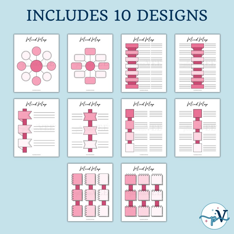 Pink Mind Maps Chart Brainstorming Map Diagram Visual Mind Map Planner ...