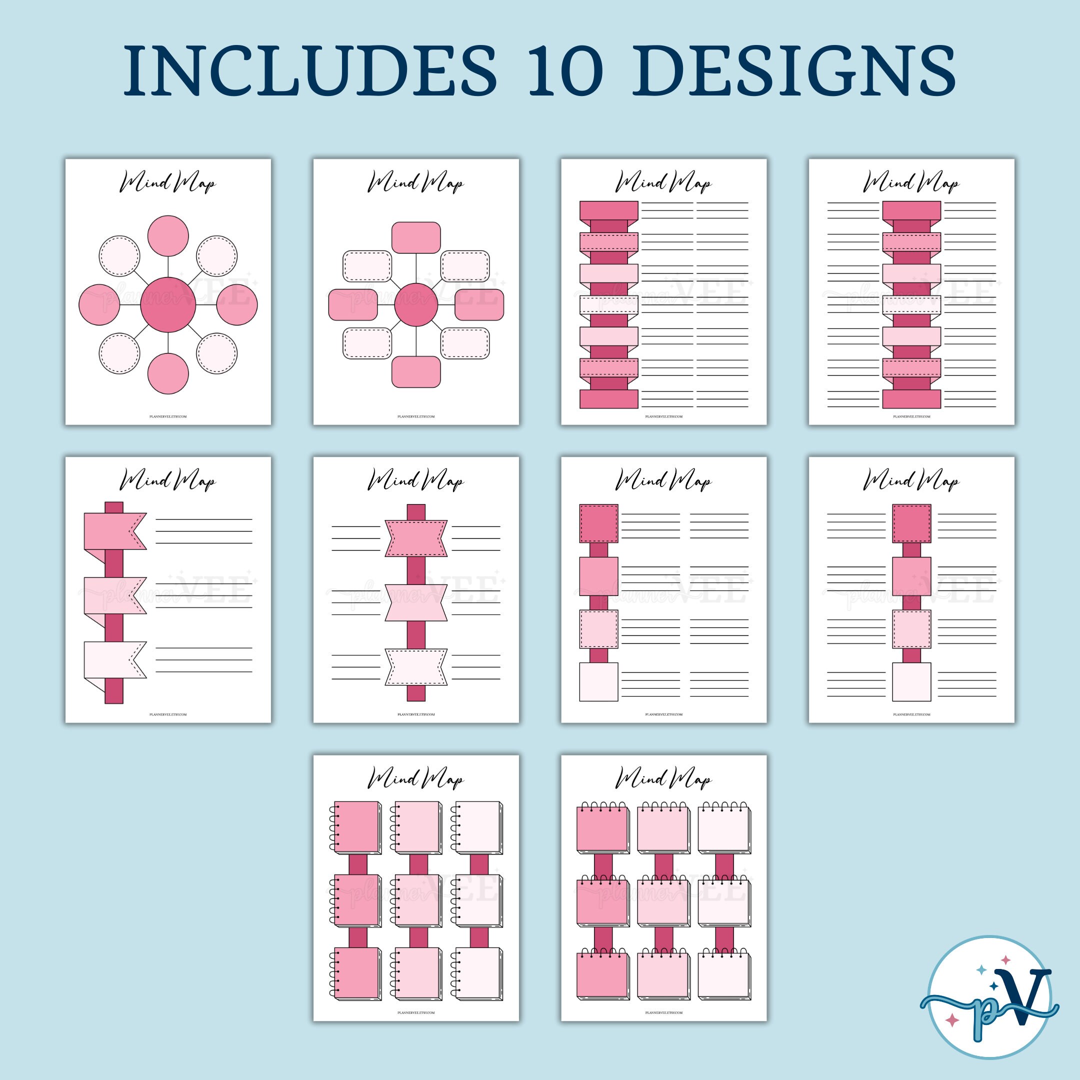 Pink Mind Maps Chart Brainstorming Map Diagram Visual Mind Map Planner ...