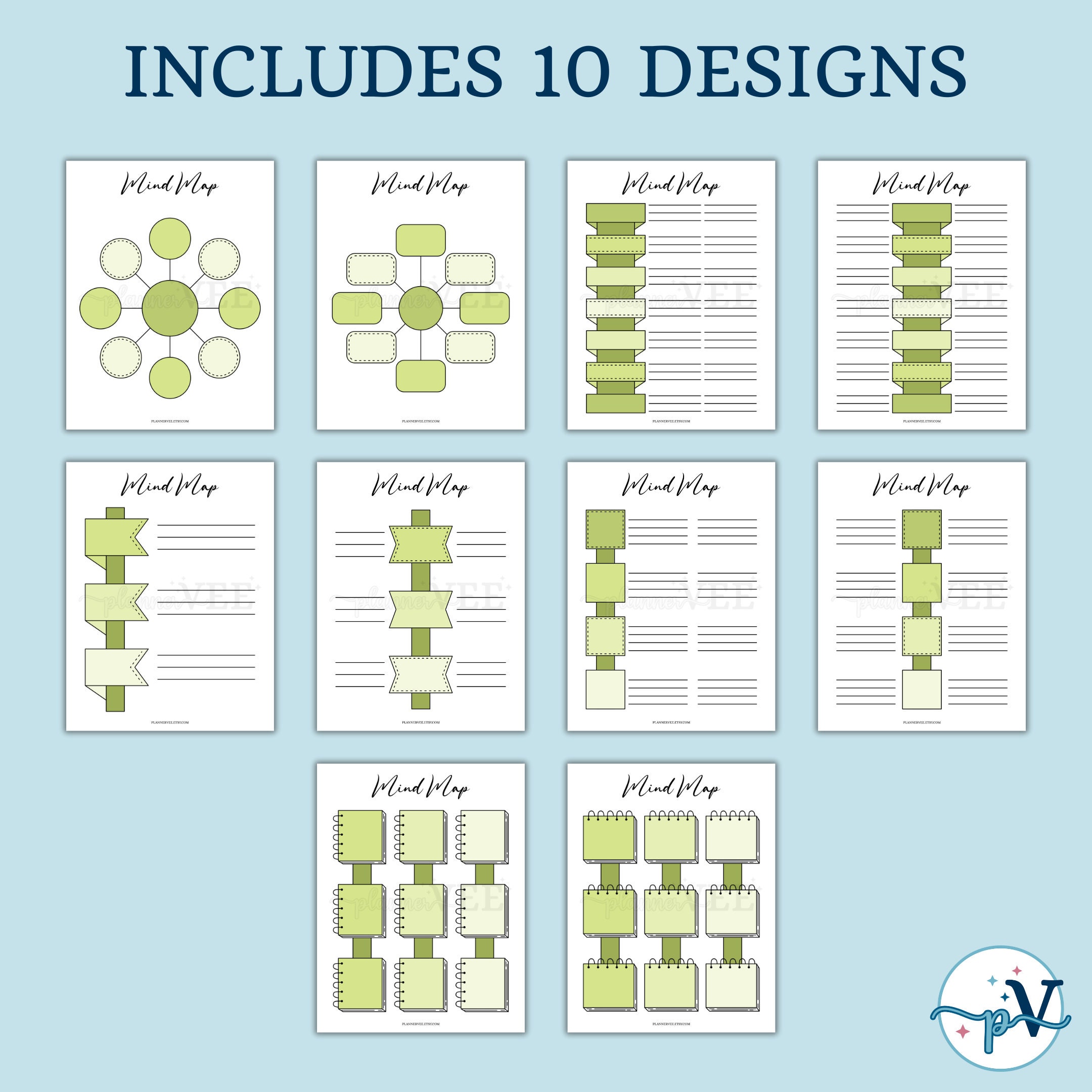 Green Mind Maps Chart Brainstorming Map Diagram Visual Mind Map Planner ...