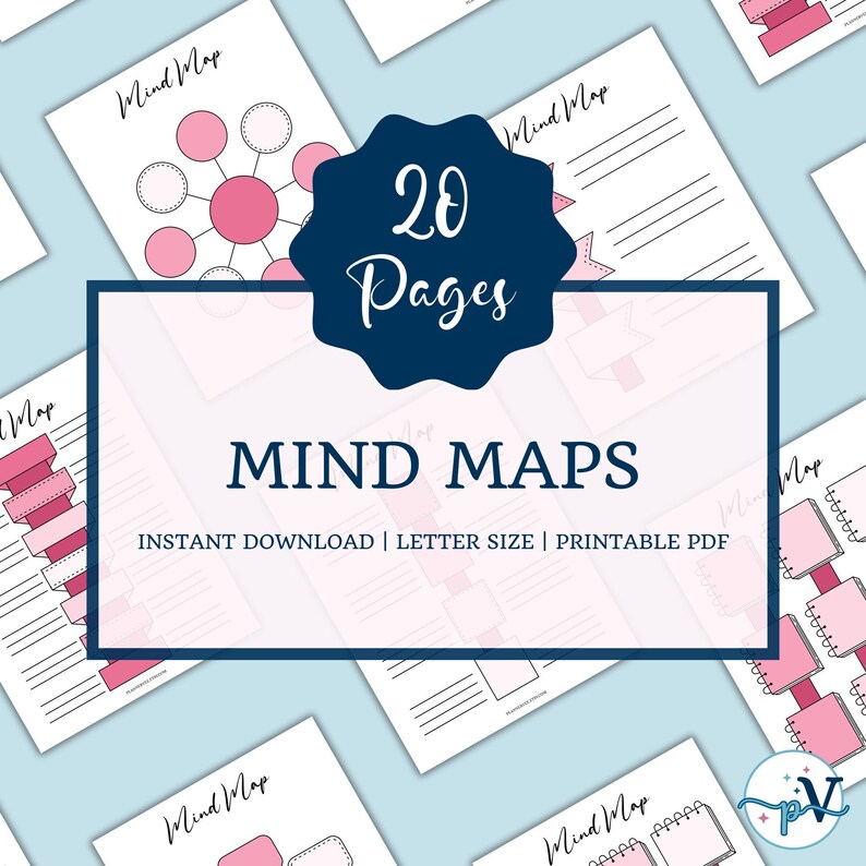 Pink Mind Maps Chart Brainstorming Map Diagram Visual Mind Map Planner ...