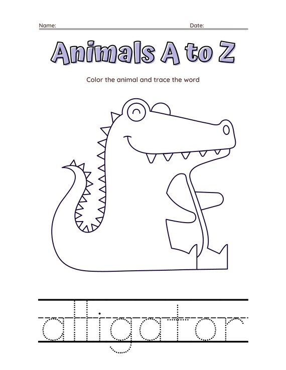 Trace Alphabeta to Z Worksheet Coloring Book Animals - Etsy