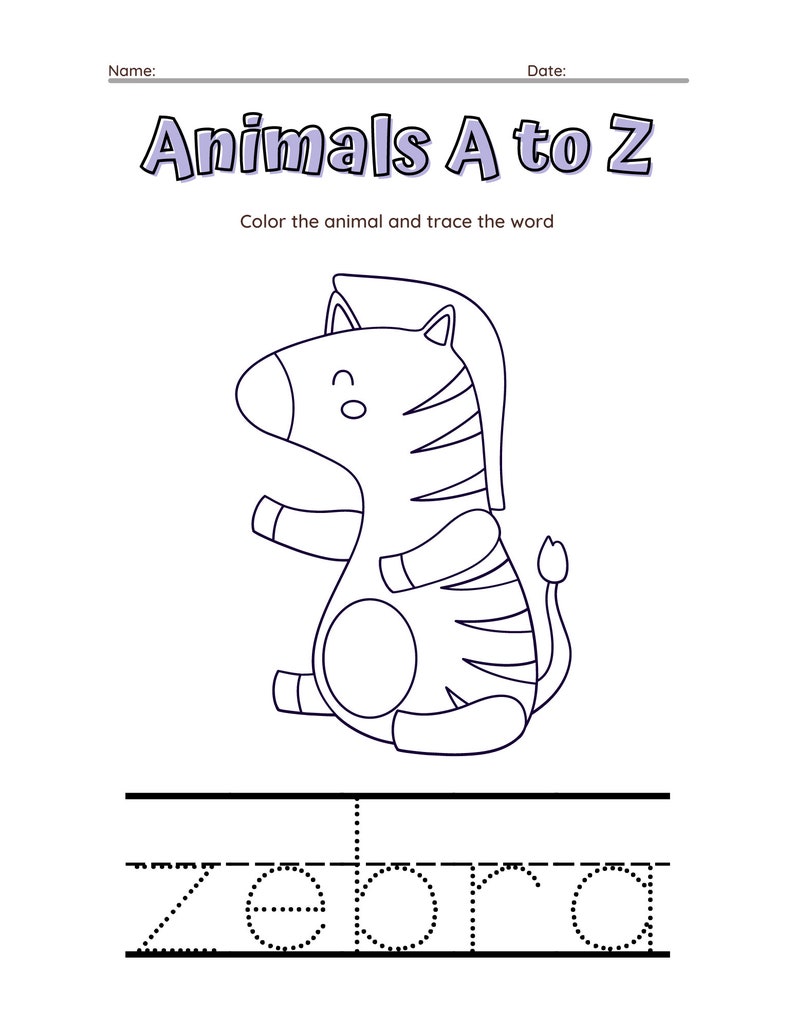 Trace Alphabeta to Z, Worksheet, Coloring Book, Animals, School ...