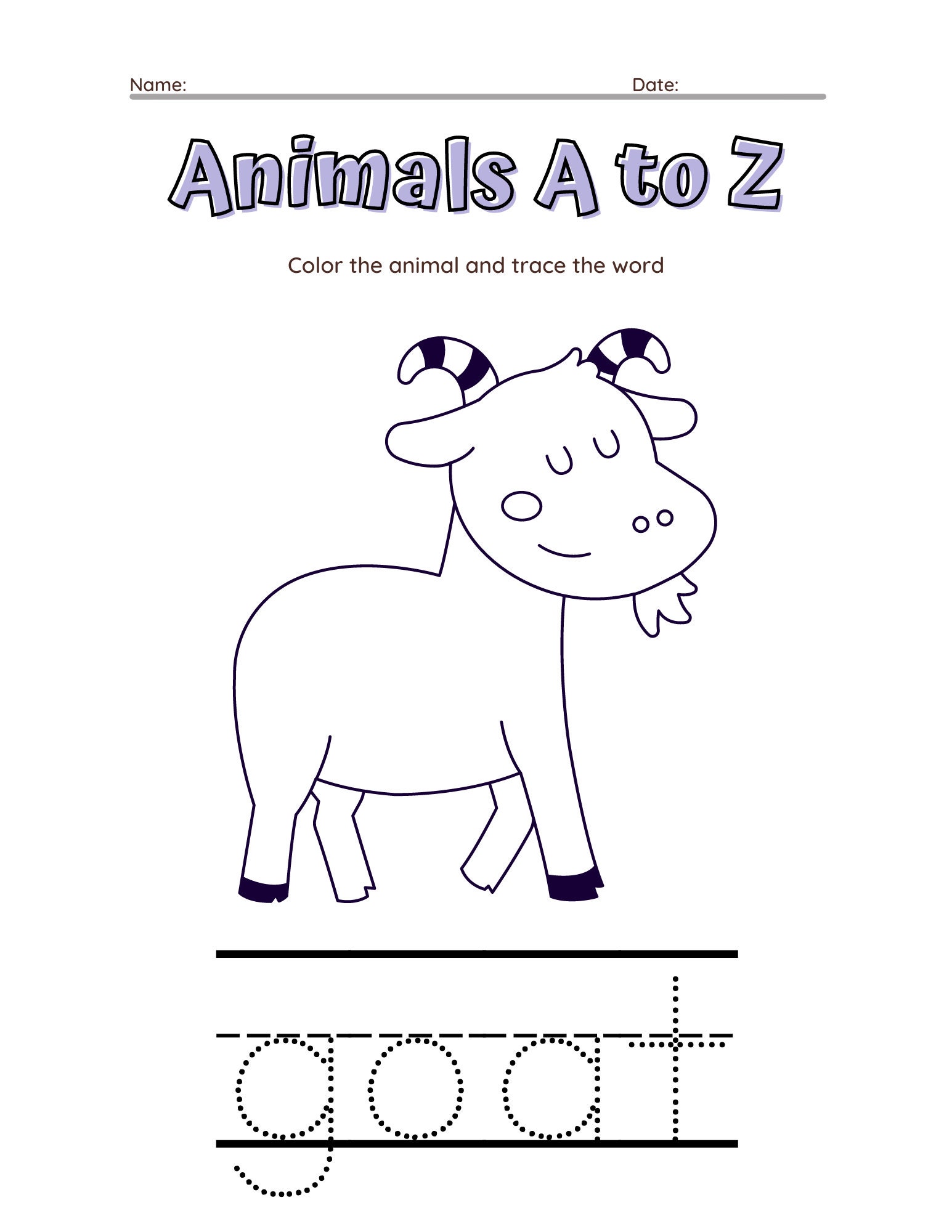 Trace Alphabeta to Z, Worksheet, Coloring Book, Animals, School ...