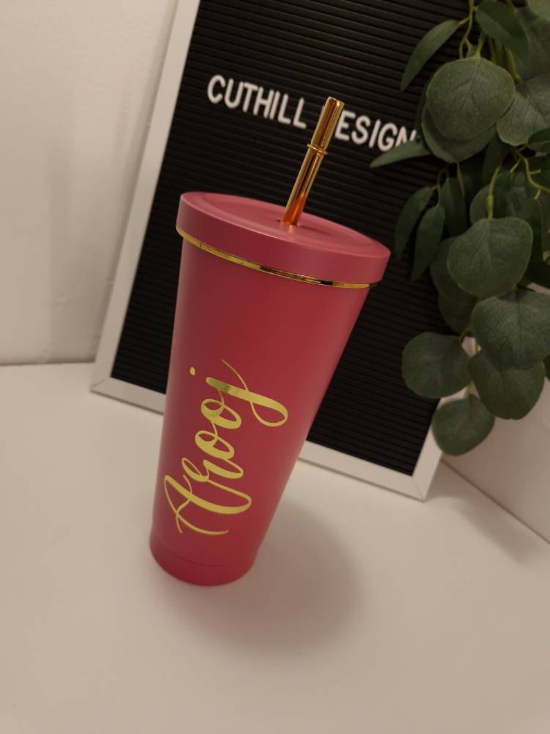 Personalised Metal Cup With Straw Reusable Cup Hot & Cold - Etsy UK