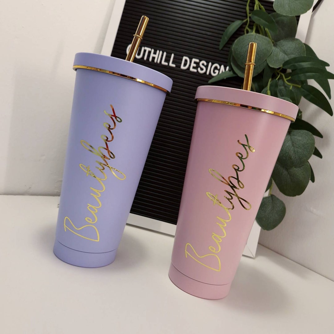 Personalised Metal Cup With Straw Reusable Cup Hot & Cold - Etsy UK
