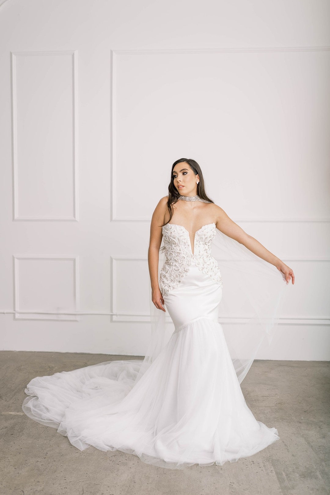 Wedding Tulle Cape, Beaded Wedding Cape, Unique Bridal Cape, Swarovski ...