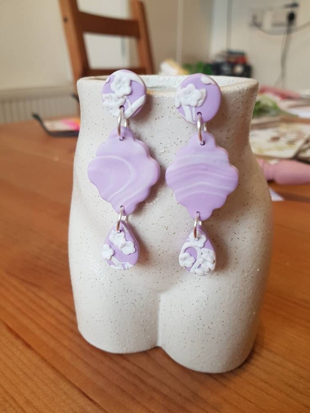 Dangly Polymer Slab and Marble Lilac Wedgewood Inspired Fimo Earrings - Etsy
