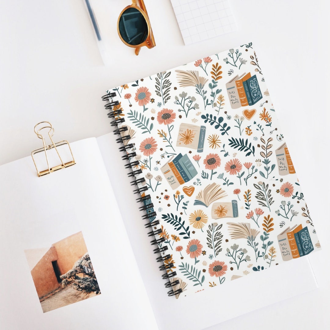 Floral and Book Spiral Notebook, Writing Journal, Book Notes, Diary ...