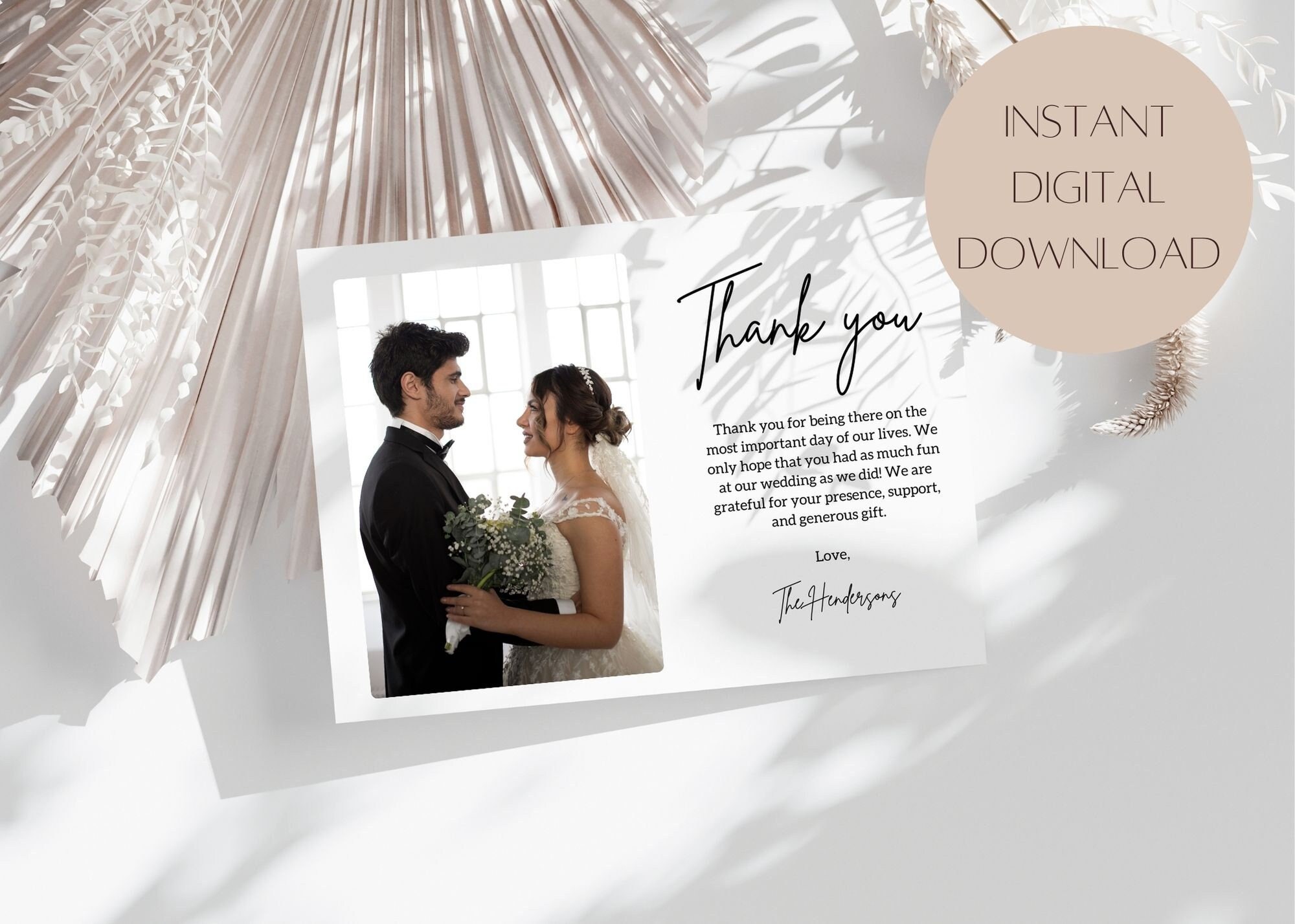 Personalized Thank You Card for Wedding, Thank You Note, Simple Modern ...