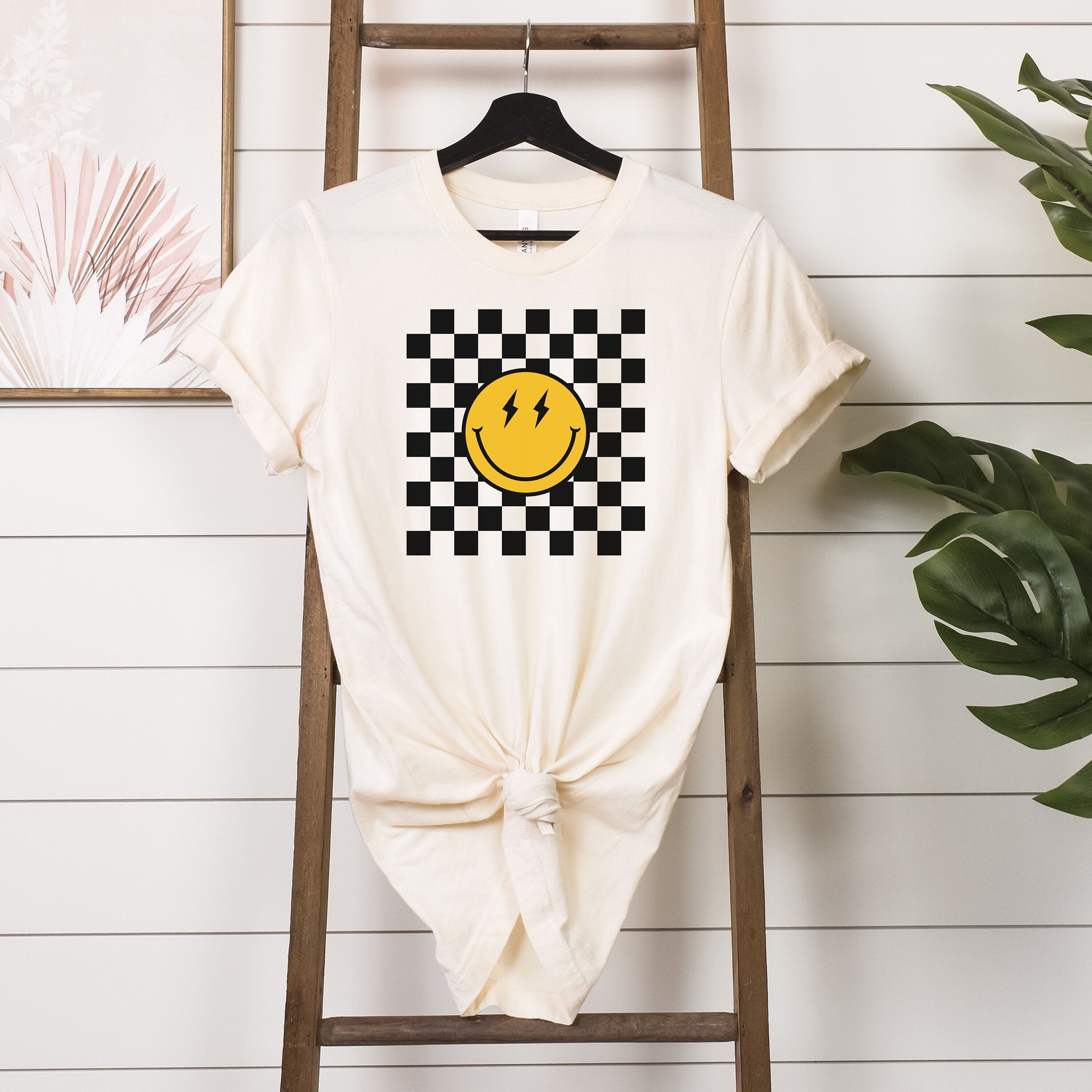 Retro Checkered Smiley Face T-shirt, Retro Smiley With Checker ...