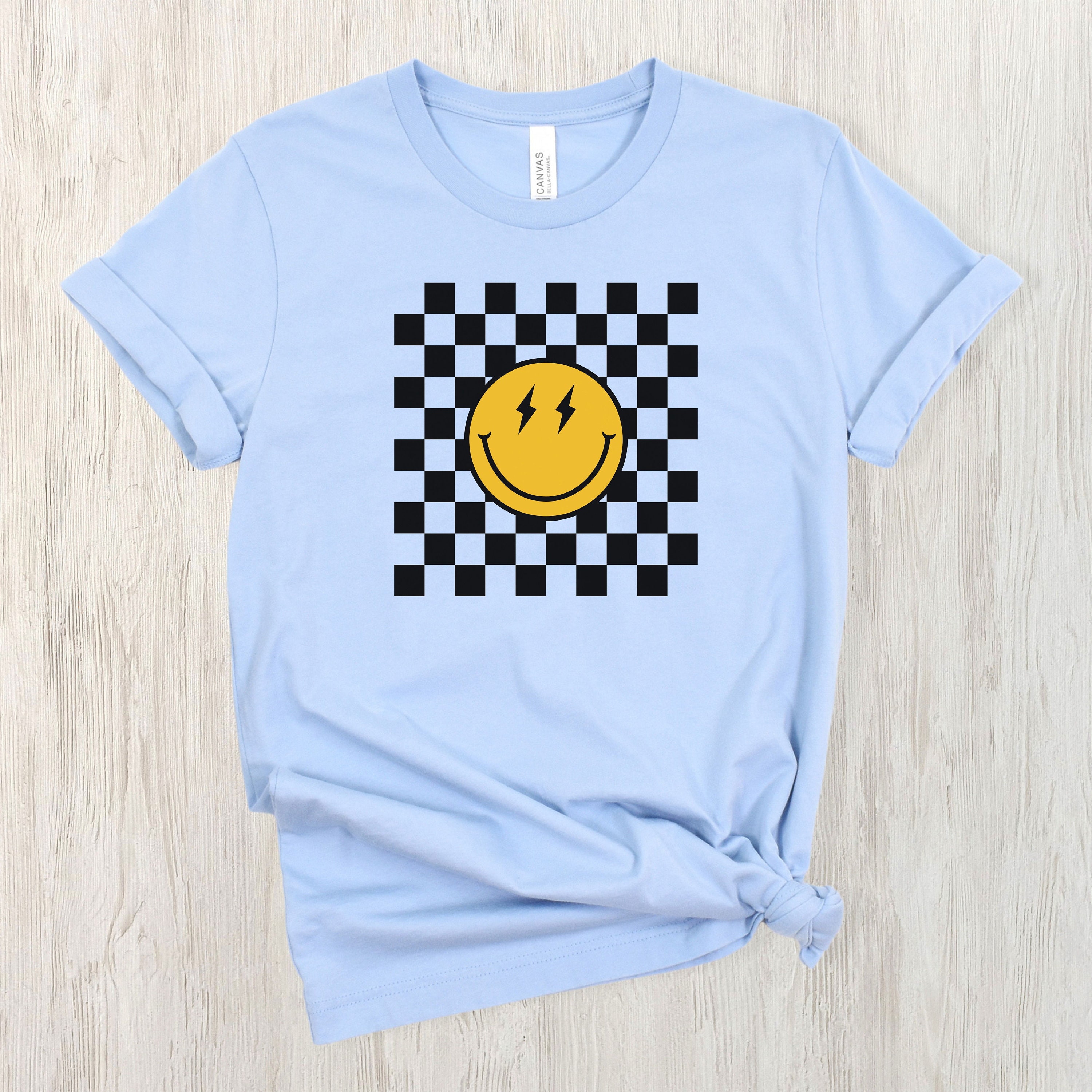Retro Checkered Smiley Face T-shirt, Retro Smiley With Checker ...