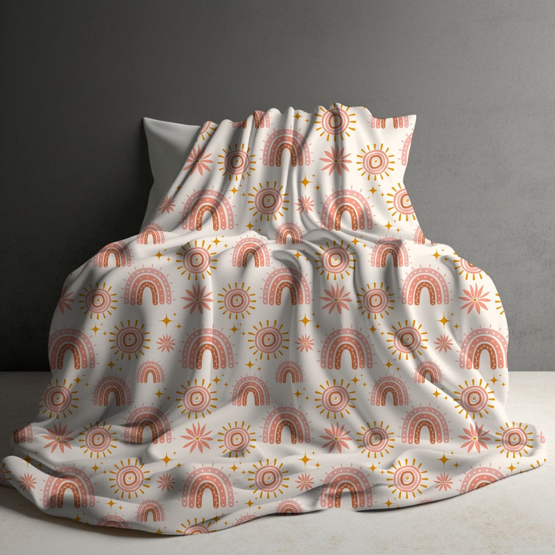 Boho Throw Blanket, Rainbow & Sun Blanket for Bed or Couch, Fleece ...