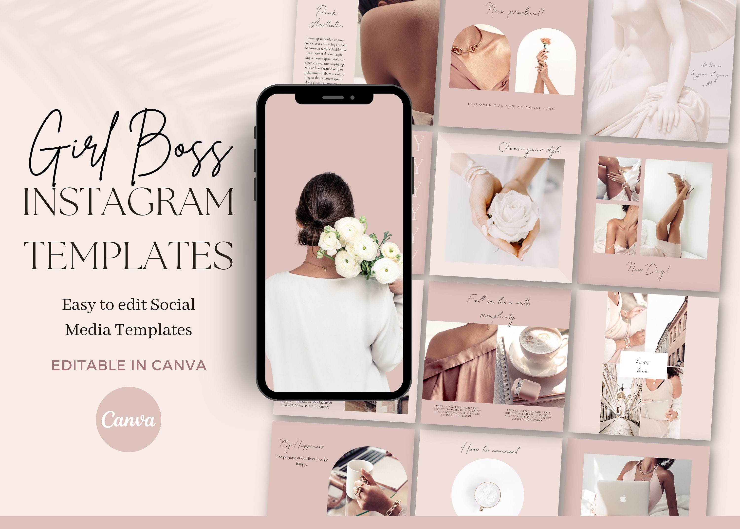 Rose Gold Instagram Templates Pink Girl Boss Neutral Business - Etsy