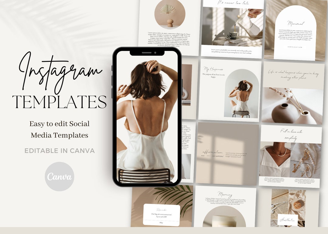 Minimalist Instagram Templates, Nude Neutral Business Feed Pack, Beige ...