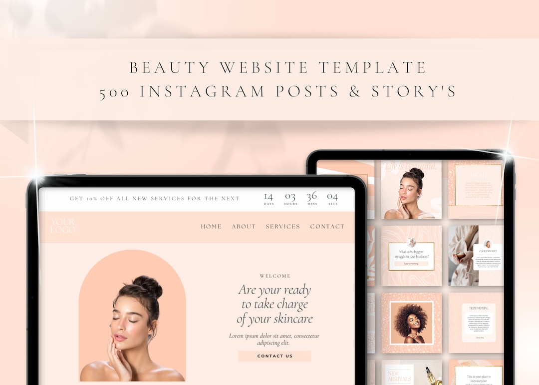 Peach Website Template and 500 Instagram Post & Story Template | Med ...