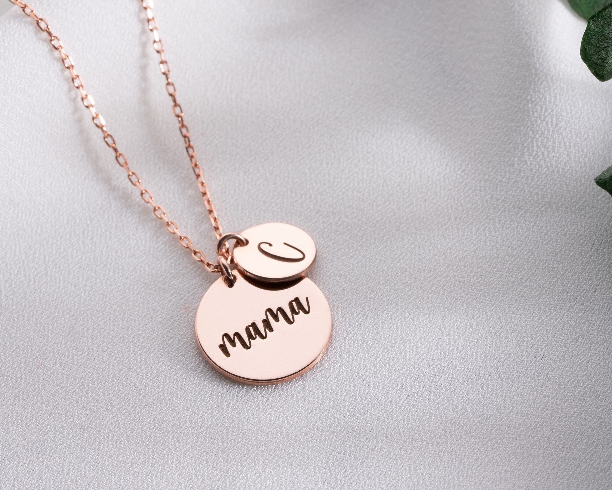 Personalized Mama Necklace with Initial Charm Custom Rose Gold Mother s Jewelry Gift for Mom Engraved Name Necklace Minimalist Jewelry