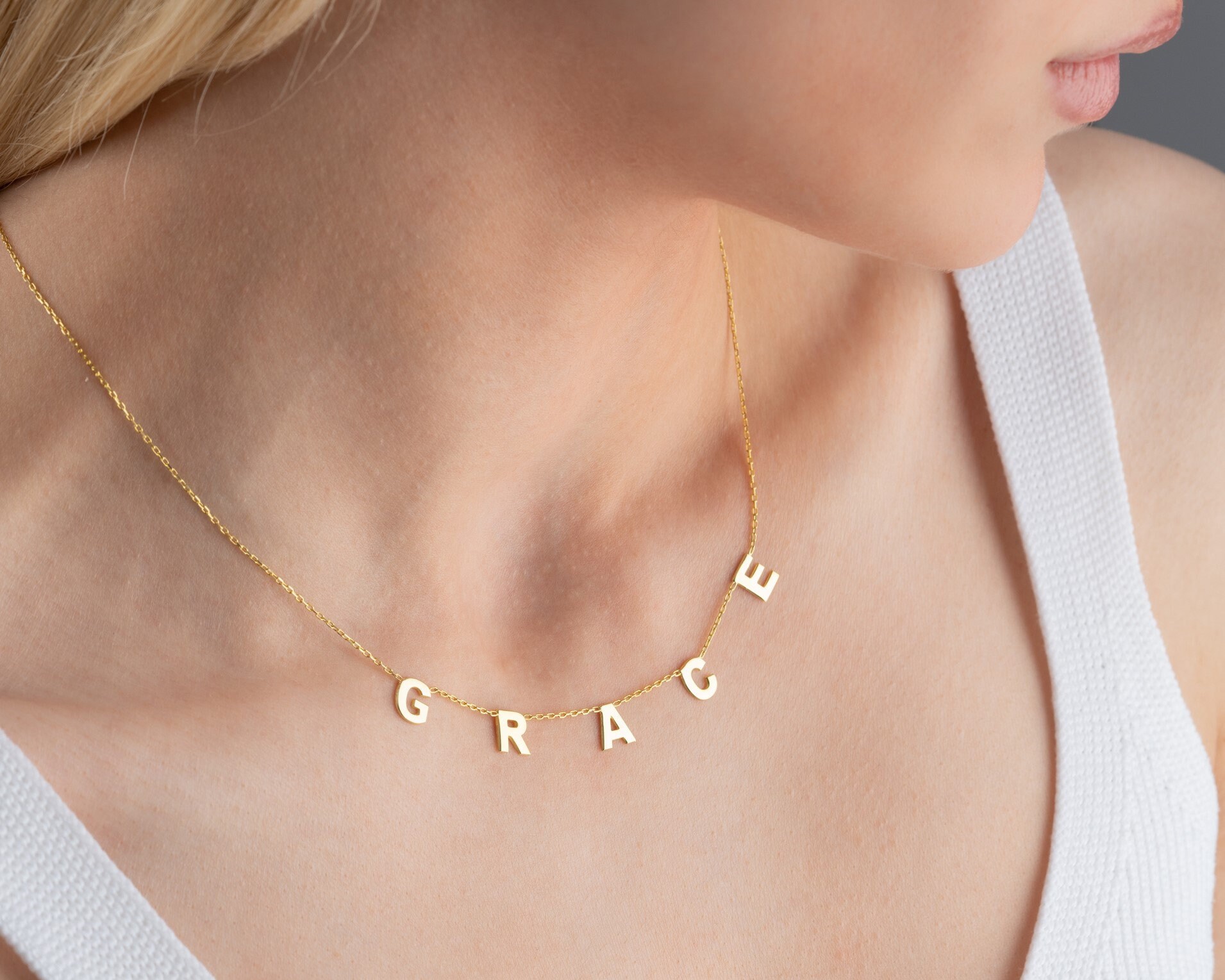 Dainty Initial Necklace Gold Name Necklace Spaced Letter Necklace