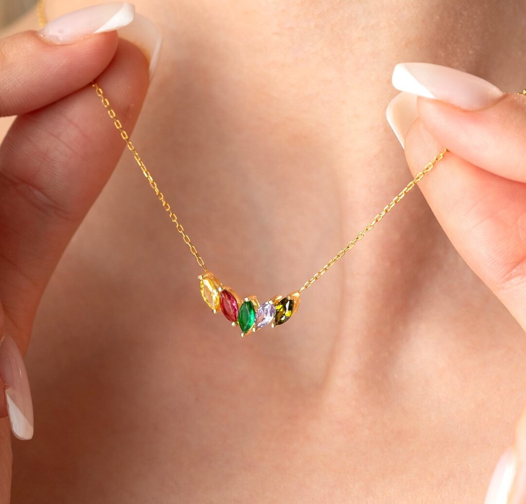 Family Birthstone Necklace, Personalised Birthstone Jewellery, Multiple ...