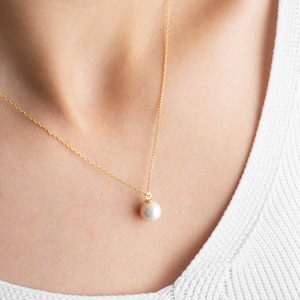 14k Gold Pearl Necklace, Single Pearl Necklace, White Pearl Pendant ...