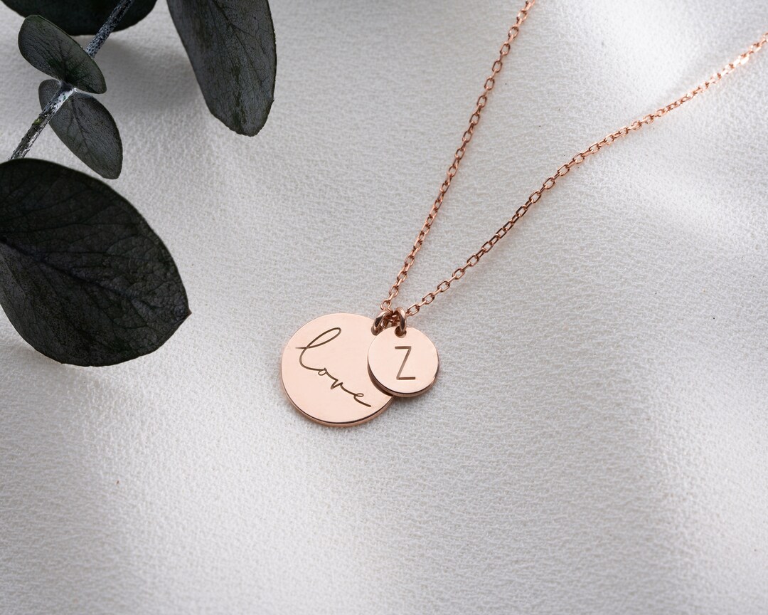 Multiple Initial Necklace, Double Coin Pendant, 2 Letter Necklace, Personalised Disc Pendant ...