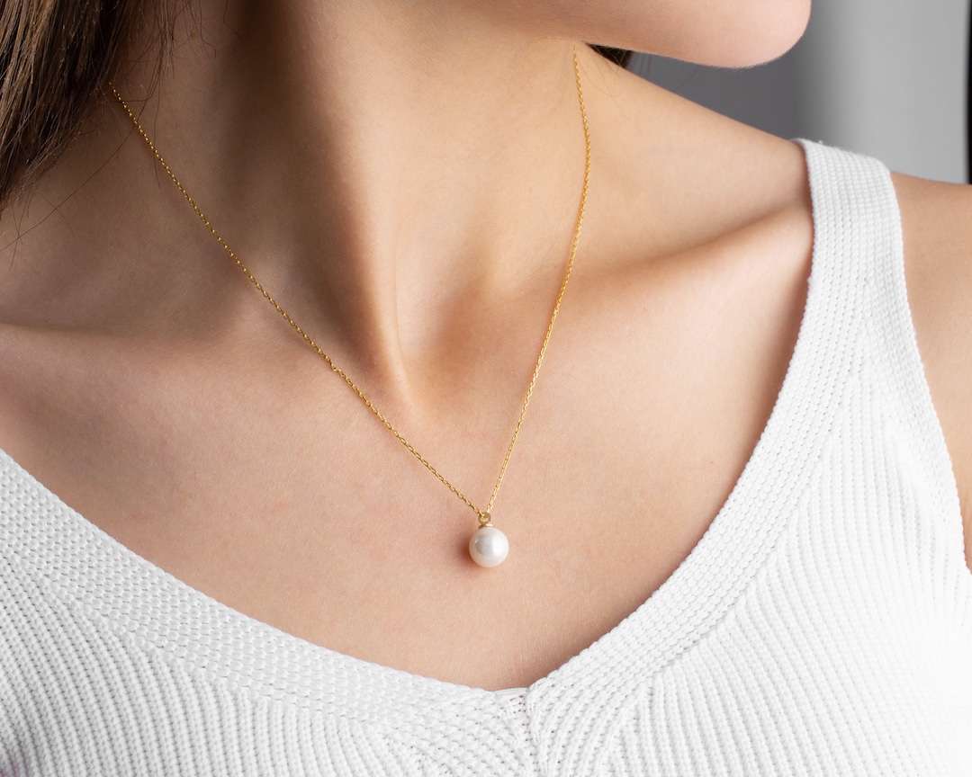 Dainty Pearl Necklace, Single Pearl Necklace, Sterling Silver White ...
