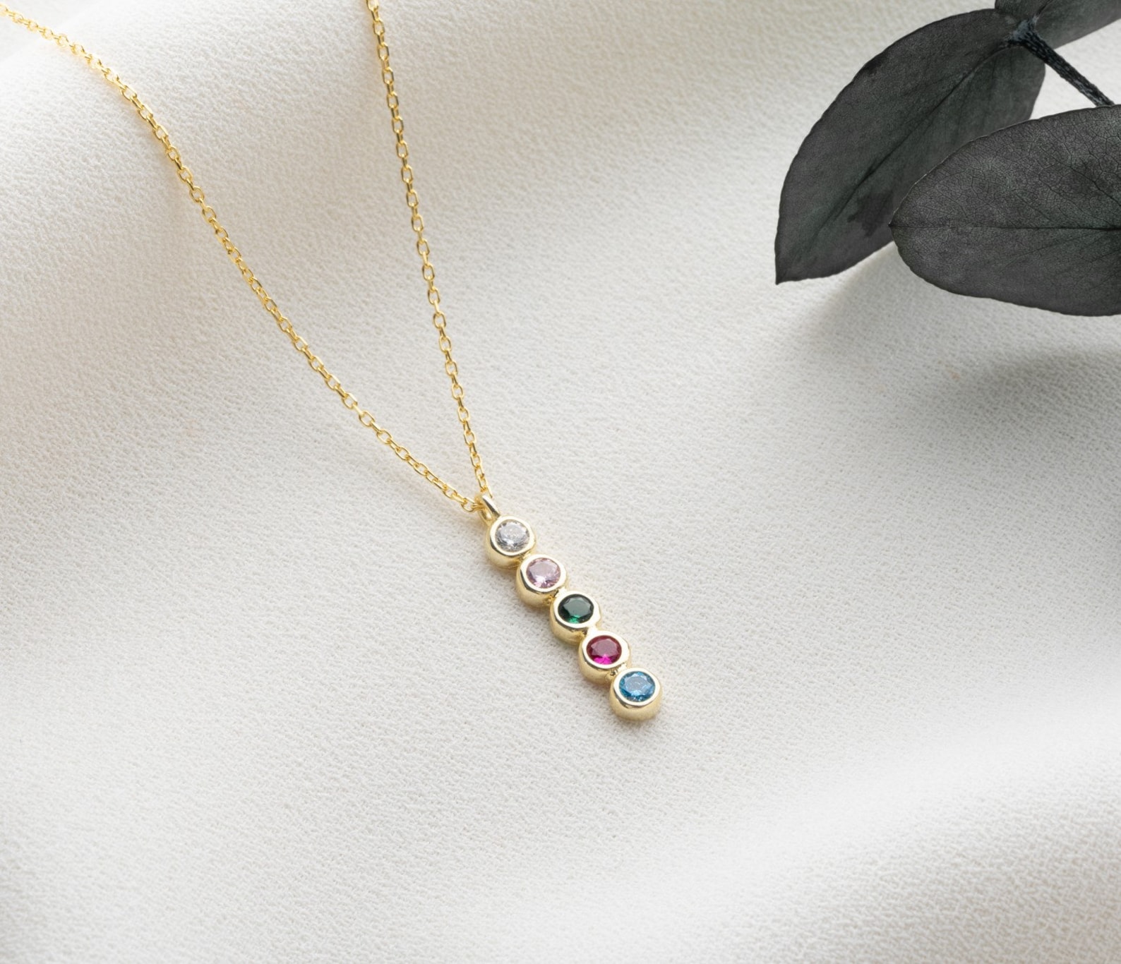 Personalised Family Birthstone Necklace, Vertical Birthstones Jewelry ...