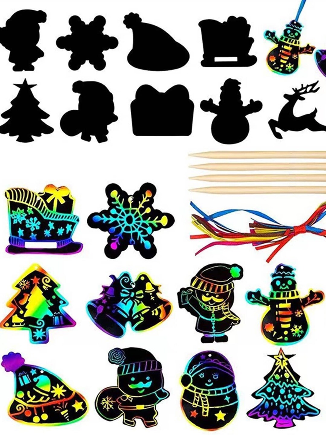 12 Piece Christmas Scratch Art Decorations, Stocking Filler, Christmas ...