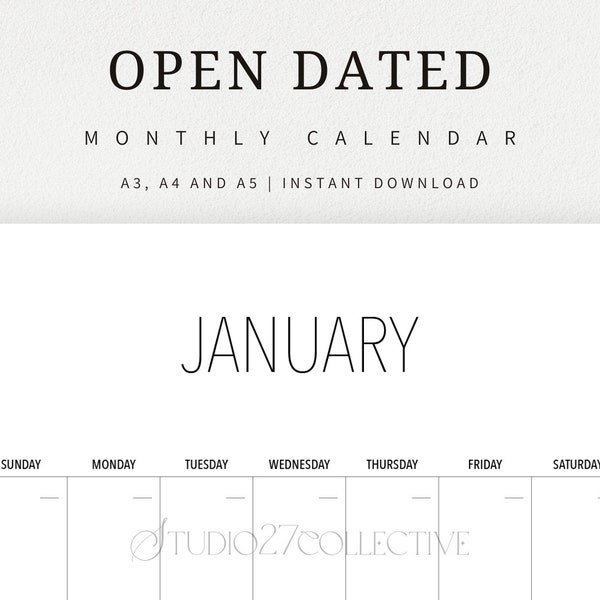Open Dated Monthly Calendar - Etsy