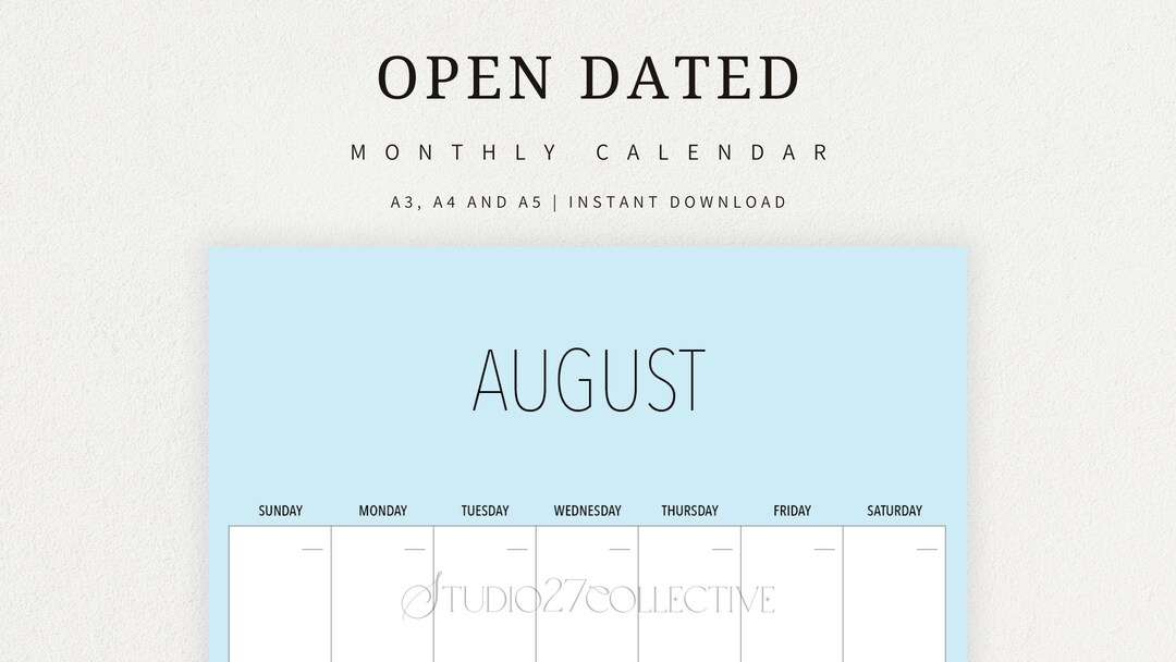 Calendar Open-dated Calender Instant Download Planner Simple Modern ...