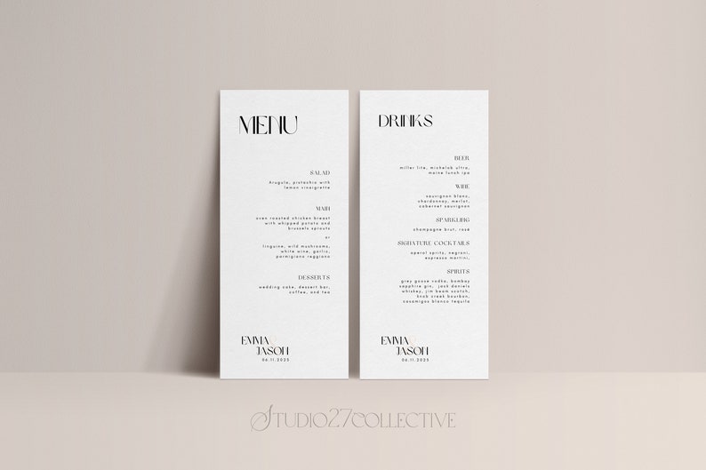 Reception Menu Printable Editable Menu Cocktail Menu for Wedding ...