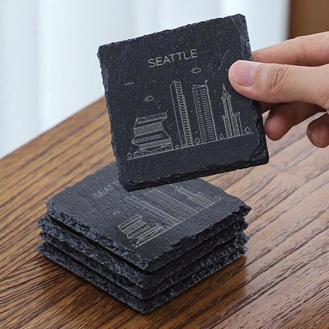 Seattle Skyline Engraved Stone Coaster, Chic Urban Home Decor ...