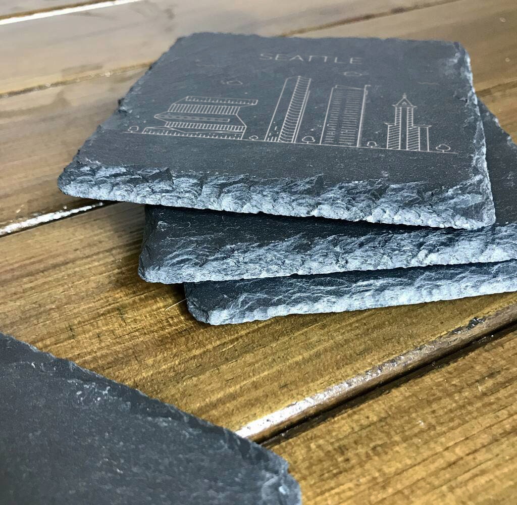 Seattle Skyline Engraved Stone Coaster, Chic Urban Home Decor ...