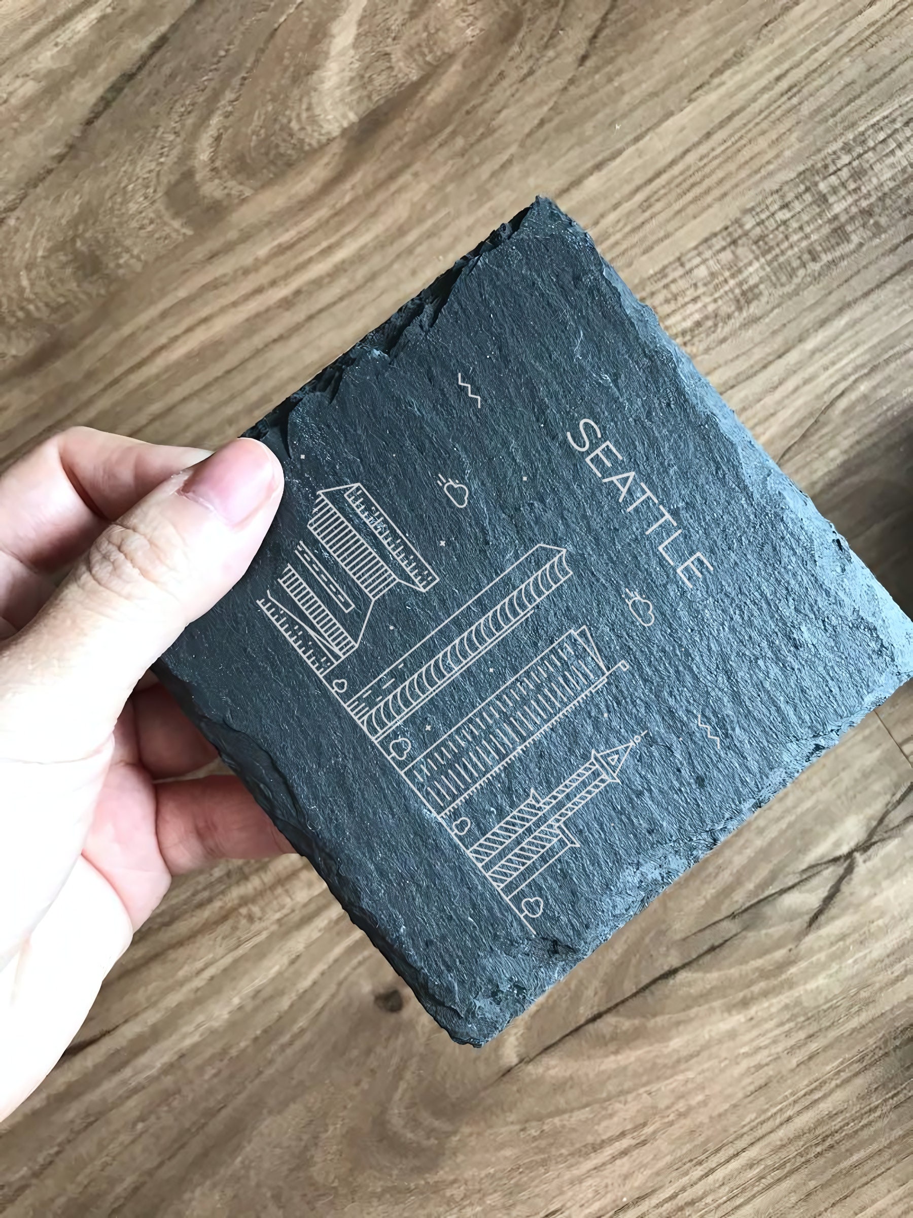 Seattle Skyline Engraved Stone Coaster, Chic Urban Home Decor ...